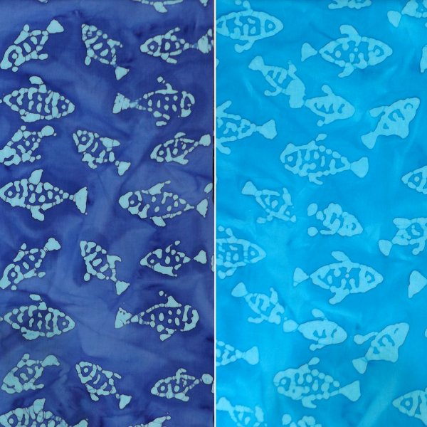 Batik Fish On Blue Water 100% Cotton Fabric