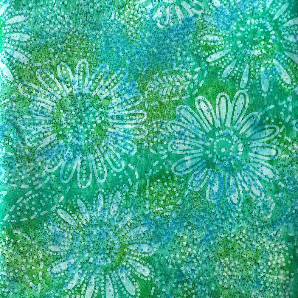 Green Flowers Batik Design - 100% Cotton Fabric