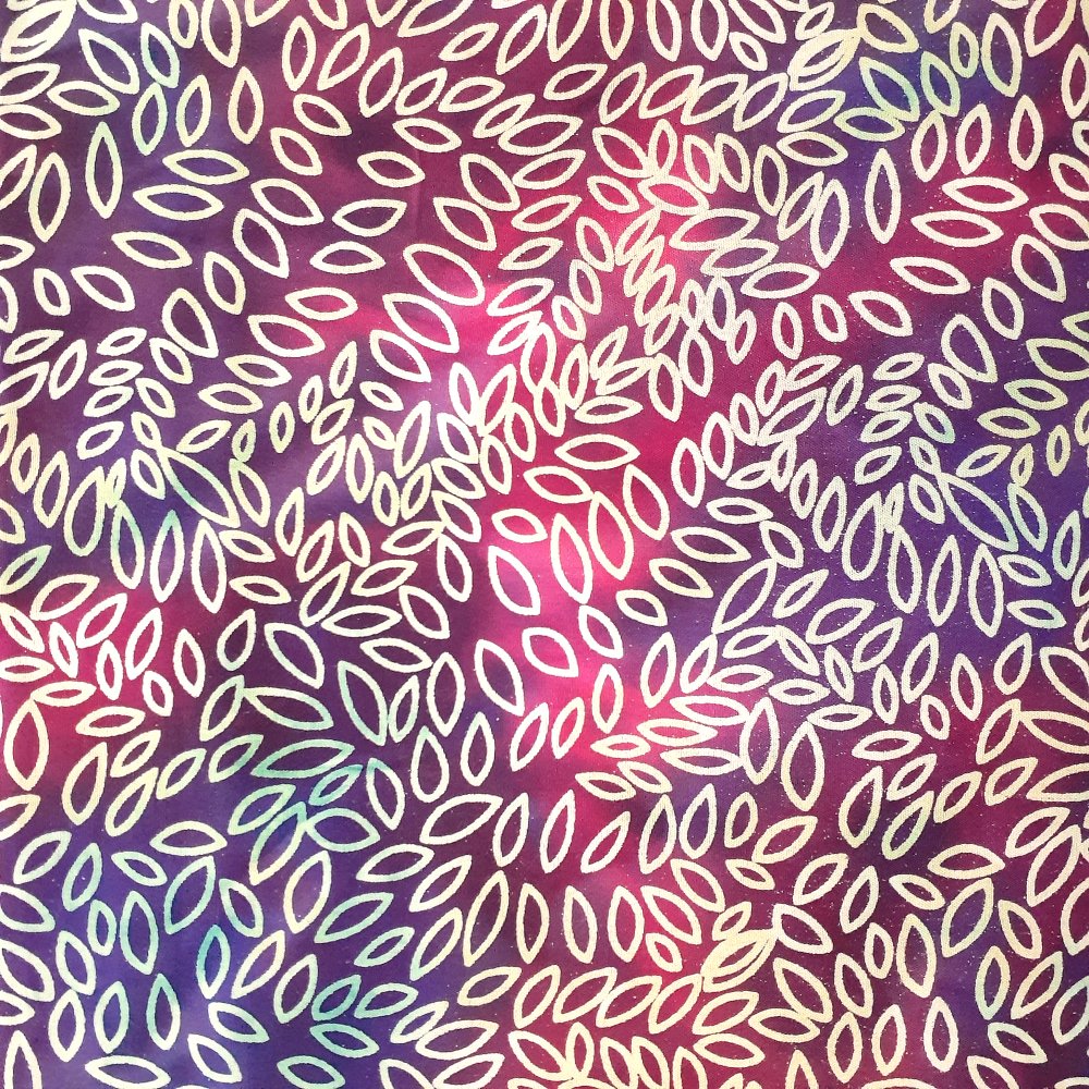 Small Leaves On Batik Red / Maroon Background - 100% Cotton Fabric